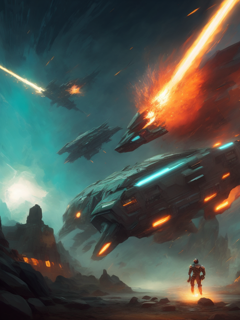 Lumenor AI Image Generation - illustrate futuristic sci fi battle scene with advanced technology ...