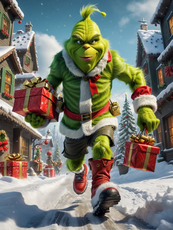 Premium Free ai Images | grinch character running with money and ...