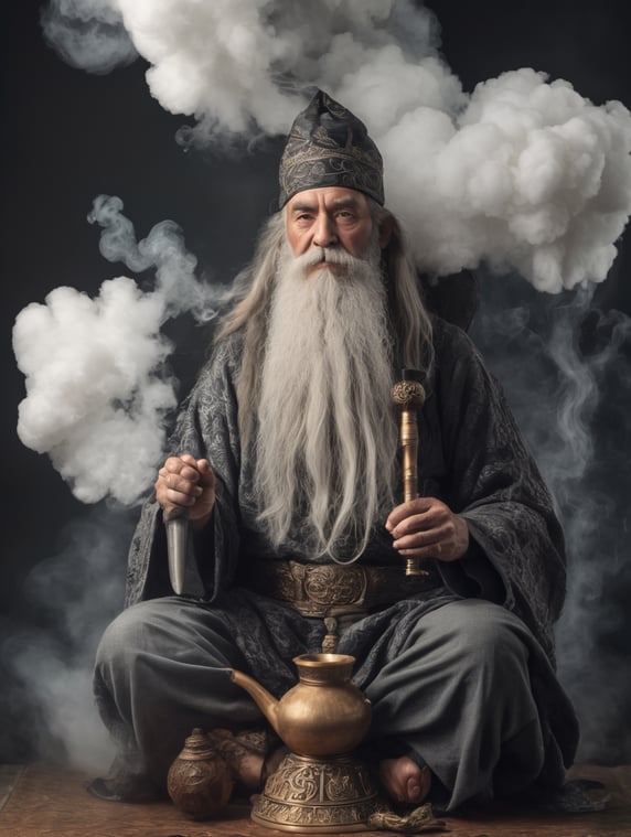 Premium Free ai Images | old wizard with long beard sitting cross ...