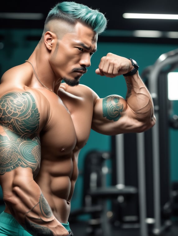 Premium Free ai Images | strong looking body building guy flexing his ...