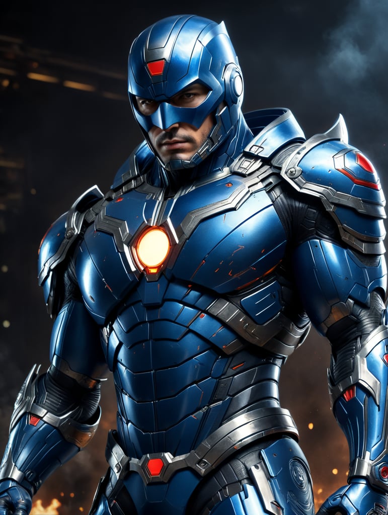 Premium Free ai Images | blue colour of super hero suit with the hand ...