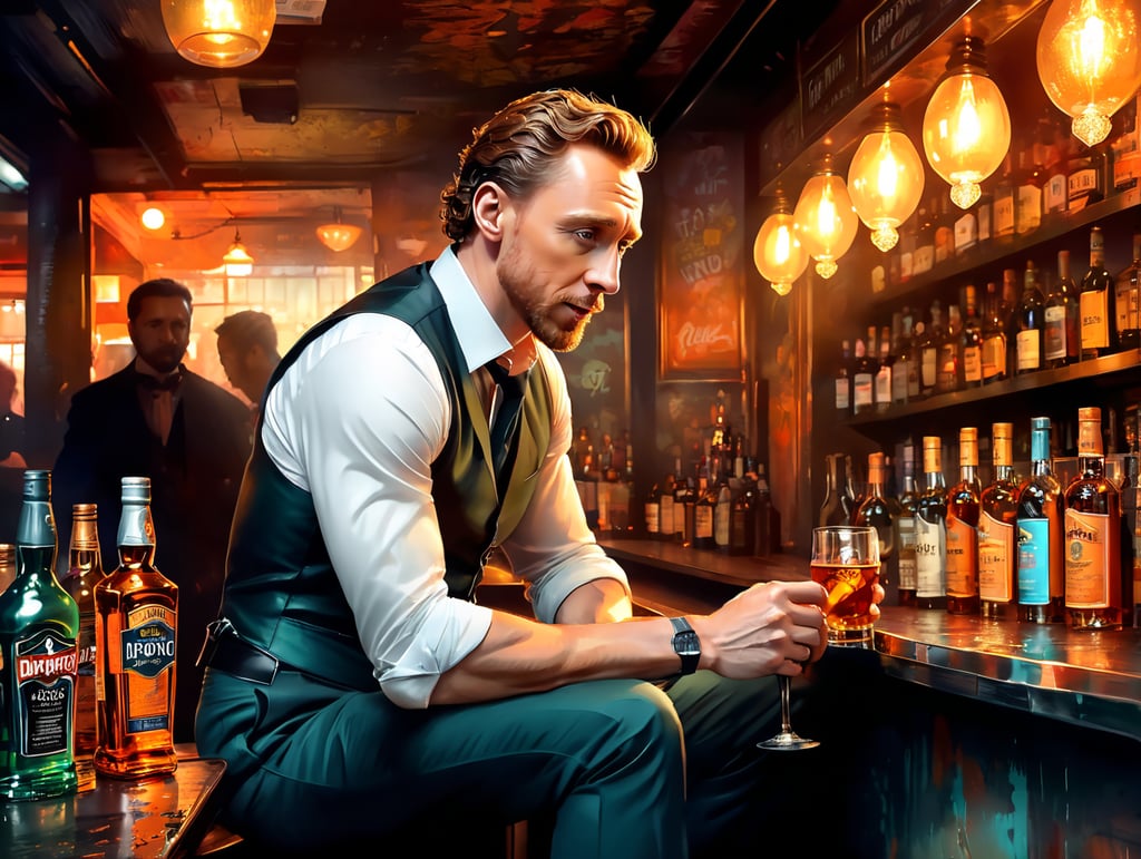Premium Free ai Images | tom hiddleston down on his luck drinking ...
