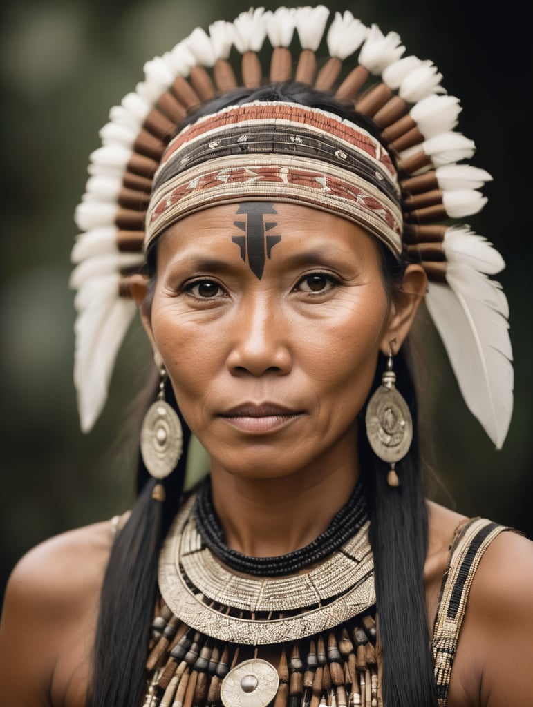 Premium Free ai Images | portrait of dayak of borneo woman tribe member
