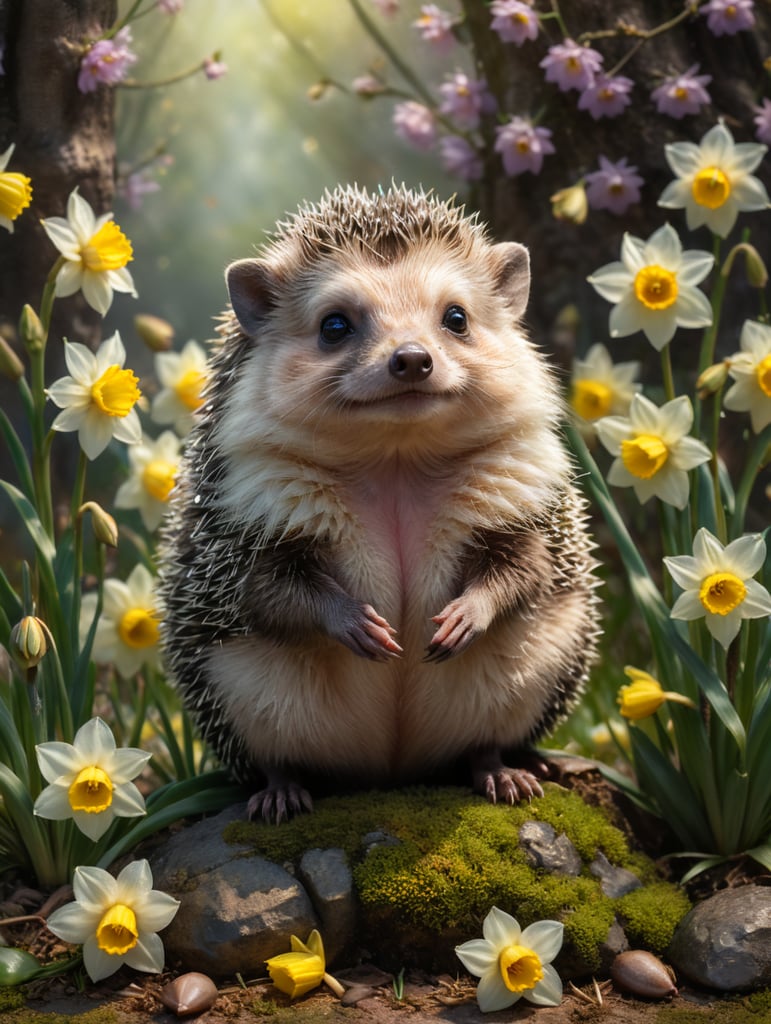 Premium Free ai Images | little pretty hedgehog sitting up amongst ...