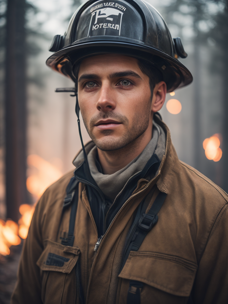 Premium Free ai Images | epic portrait of firefighter close up forest ...