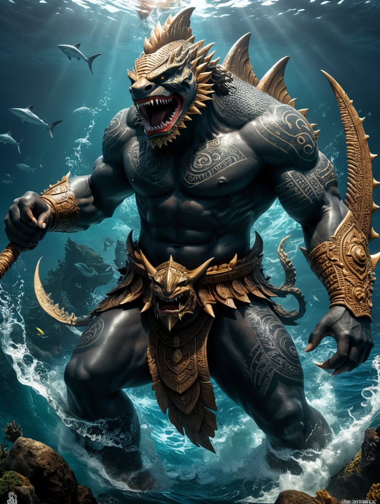 Premium Free ai Images | fijian water god depicted as shark god or ...