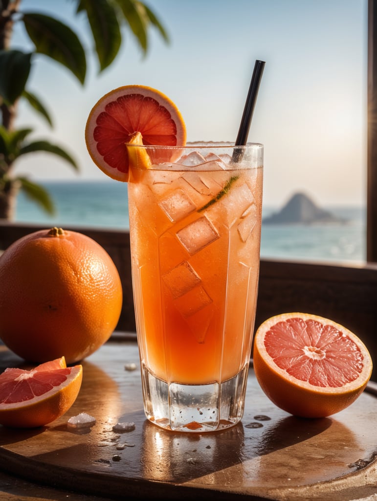 Premium Free ai Images | grapefruit juice cocktail with ice cubes in ...