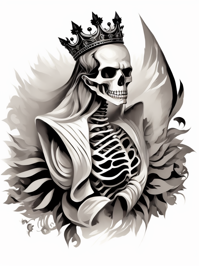 Premium Free ai Images | vector art of queen skeleton tattoo white ...