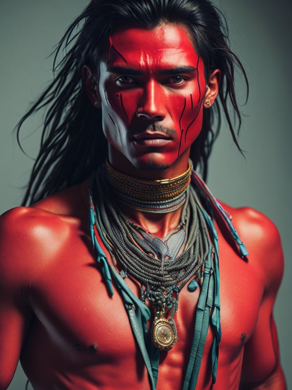 Premium Free ai Images | native american warrior painted in red body ...