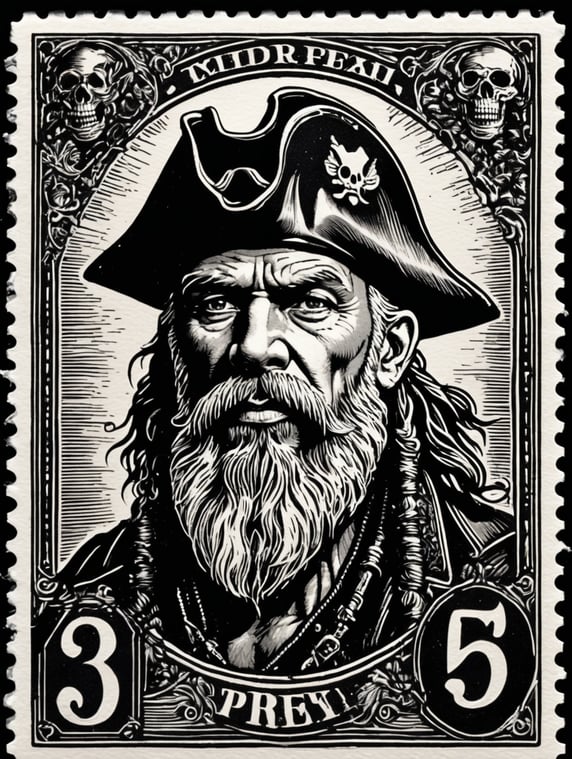 Premium Free ai Images | black and white linocut postage stamp old ...