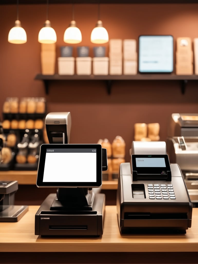 Premium Free ai Images | pos machine in coffee shop with cashier warm ...
