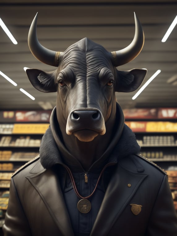 Premium Free ai Images | bull look like human stylized as security ...