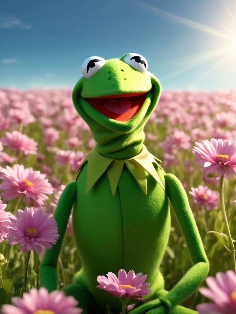 Premium Free ai Images | kermit the frog happy light surrounded by blue ...