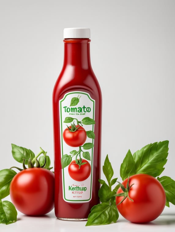 Premium Free ai Images | tomato ketchup bottle red tomato with green ...