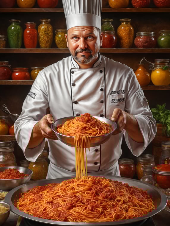Premium Free ai Images | full standing centered portrait of pasta sauce ...