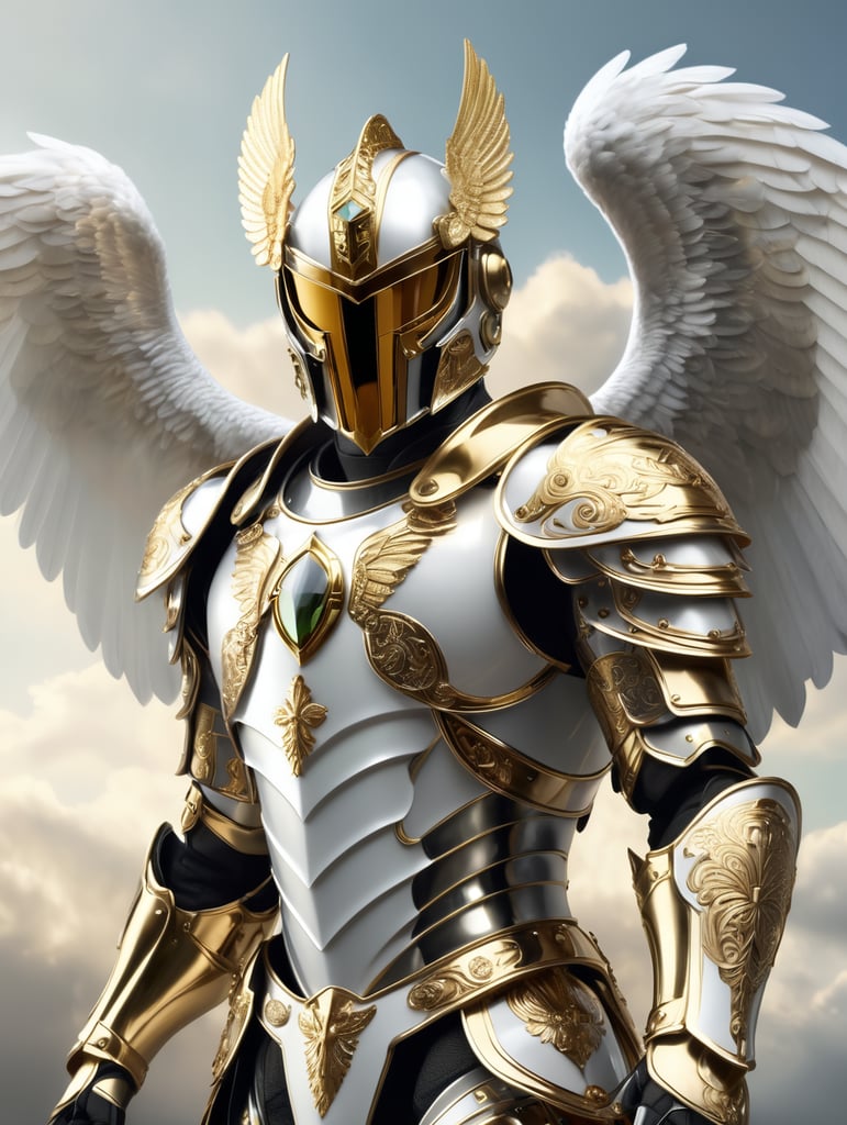 Premium Free ai Images | cyber knight wearing white and gold chrome ...