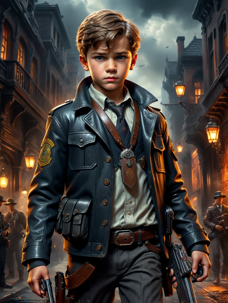 Premium Free ai Images | boy in detective clothes and gun in his hand