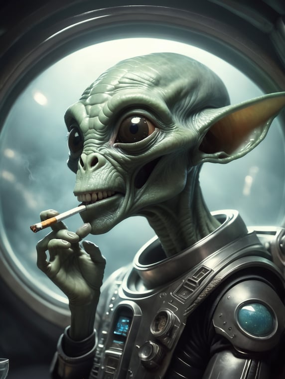 Premium Free ai Images | friendly alien in his spaceship smoking ...