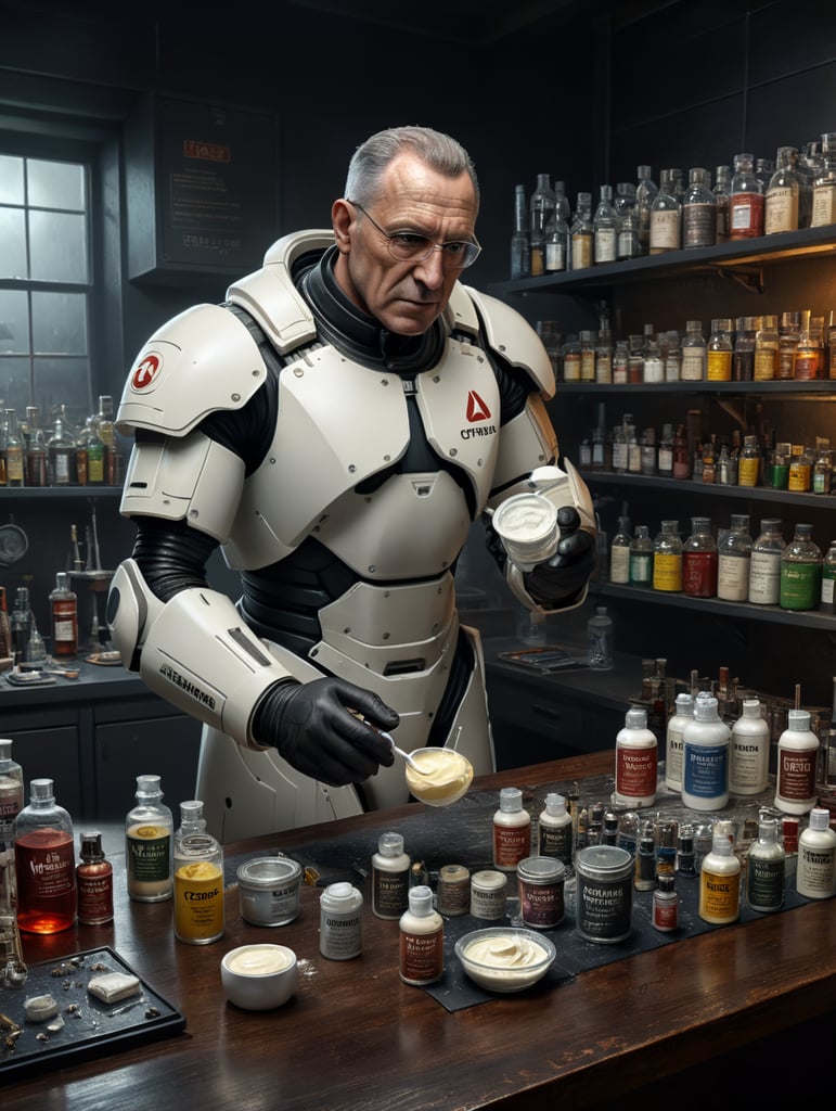 Premium Free ai Images | frank shields in lab with some saving cream on ...