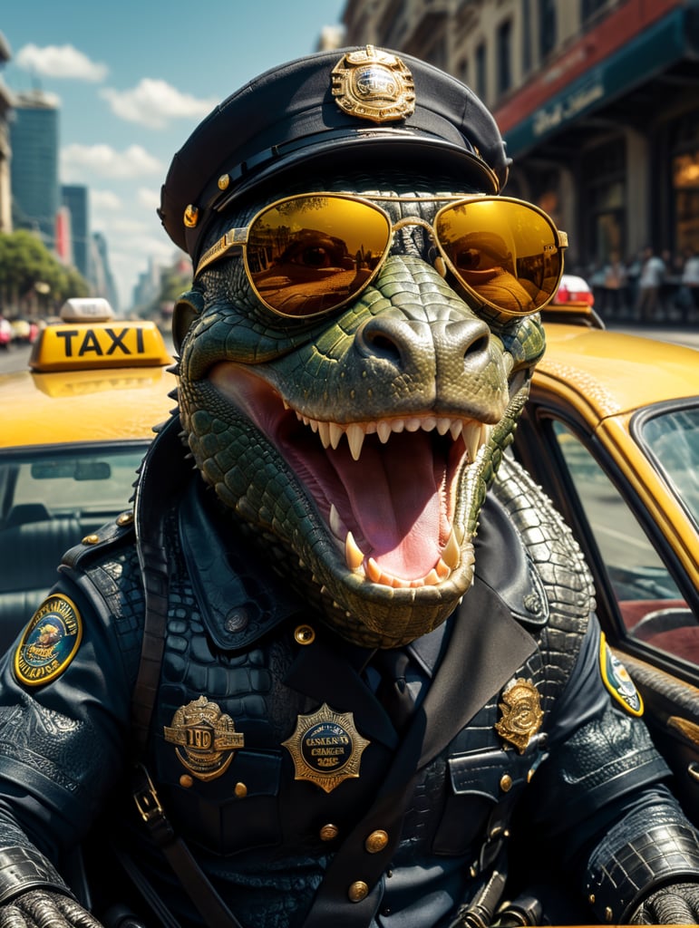 Premium Free ai Images | alligator police officer sitting behind the ...