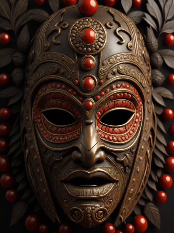 Premium Free ai Images | wooden maori mask traditional mask red bead ...