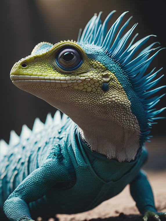 Premium Free ai Images | blue feathered lizard vibrant colors depth of ...