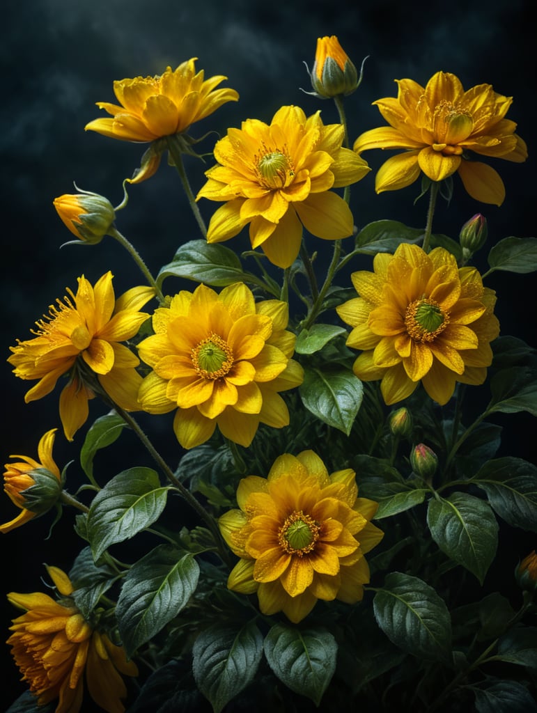 Premium Free ai Images | yellow flowers dark atmosphere deep colors ...