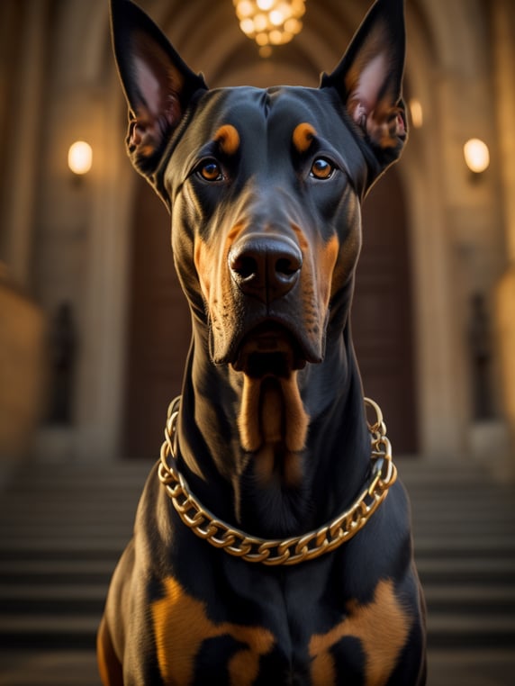 Premium Free ai Images | doberman dog golden chain aggresive look in ...