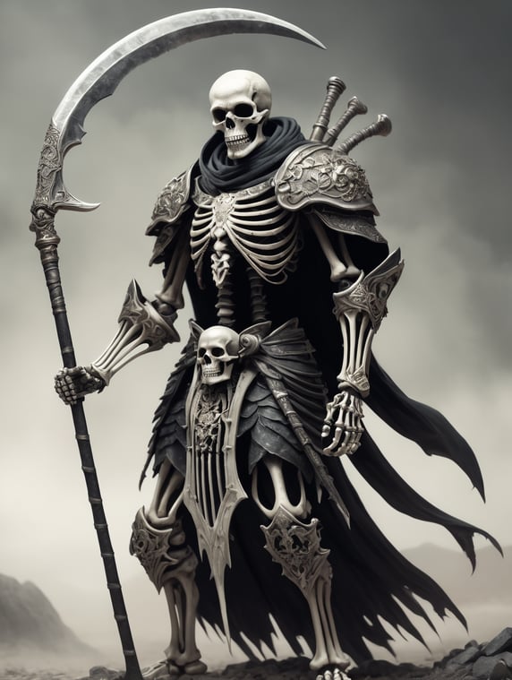 Premium Free ai Images | skeleton warrior holding long bladed scythe