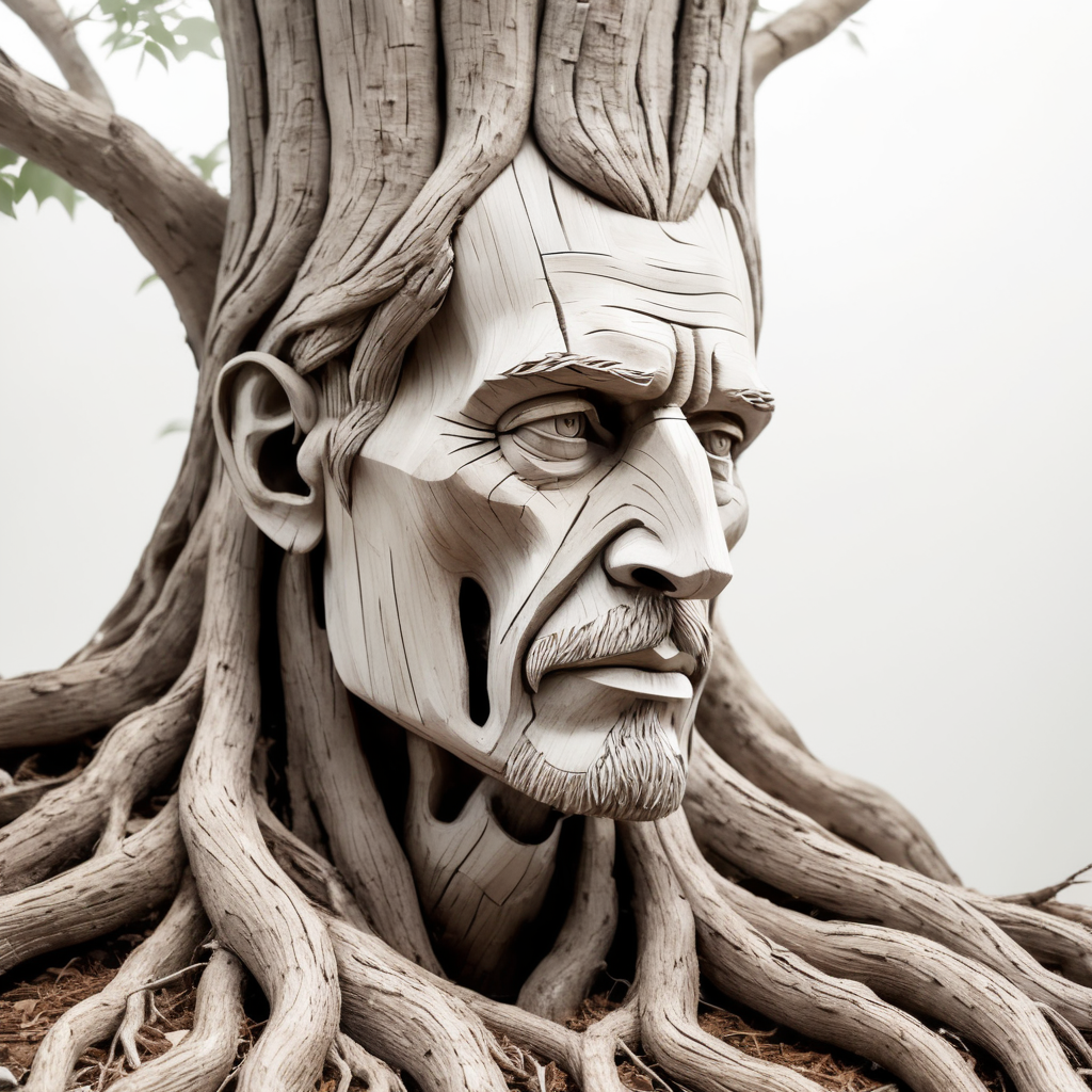 Premium Free ai Images | man made of wood and tree roots totally depressed