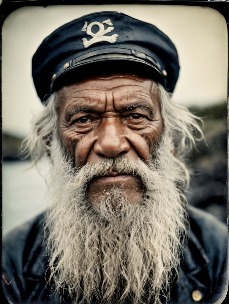 Premium Free ai Images | wet plate photograph of grizzled old sea captain
