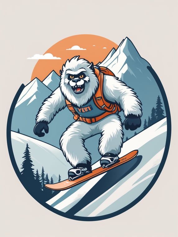 Premium Free ai Images | yeti mascot snowboarding down mountain simple ...