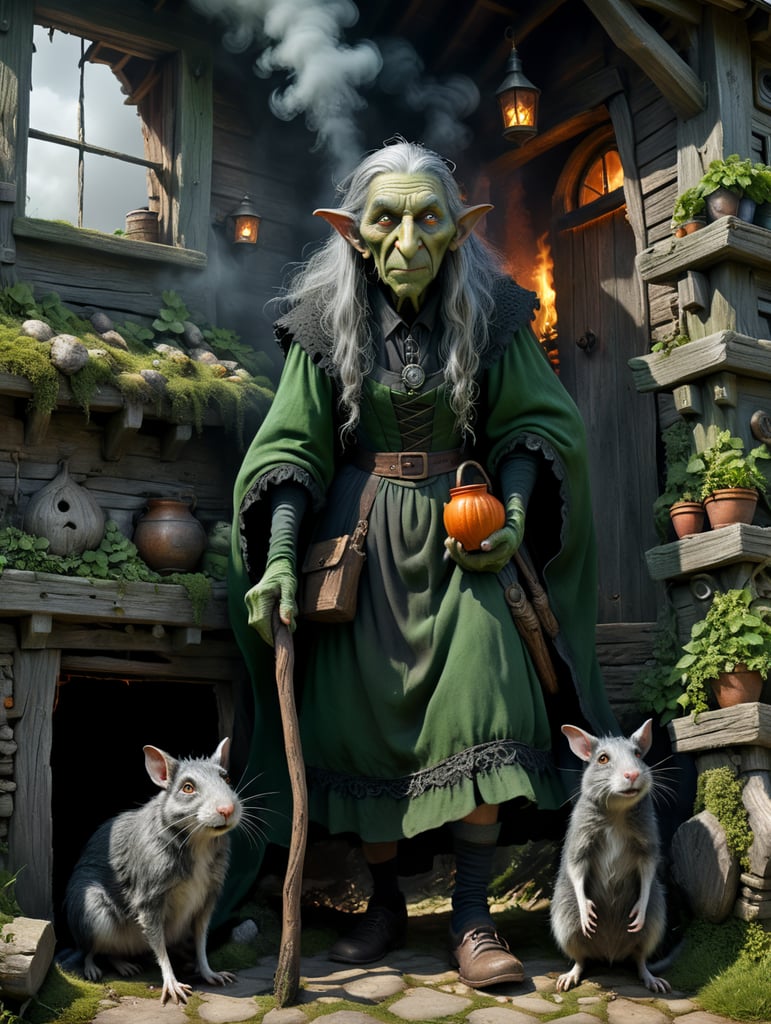 Premium Free ai Images | an old witch dressed in dark green ugly with ...