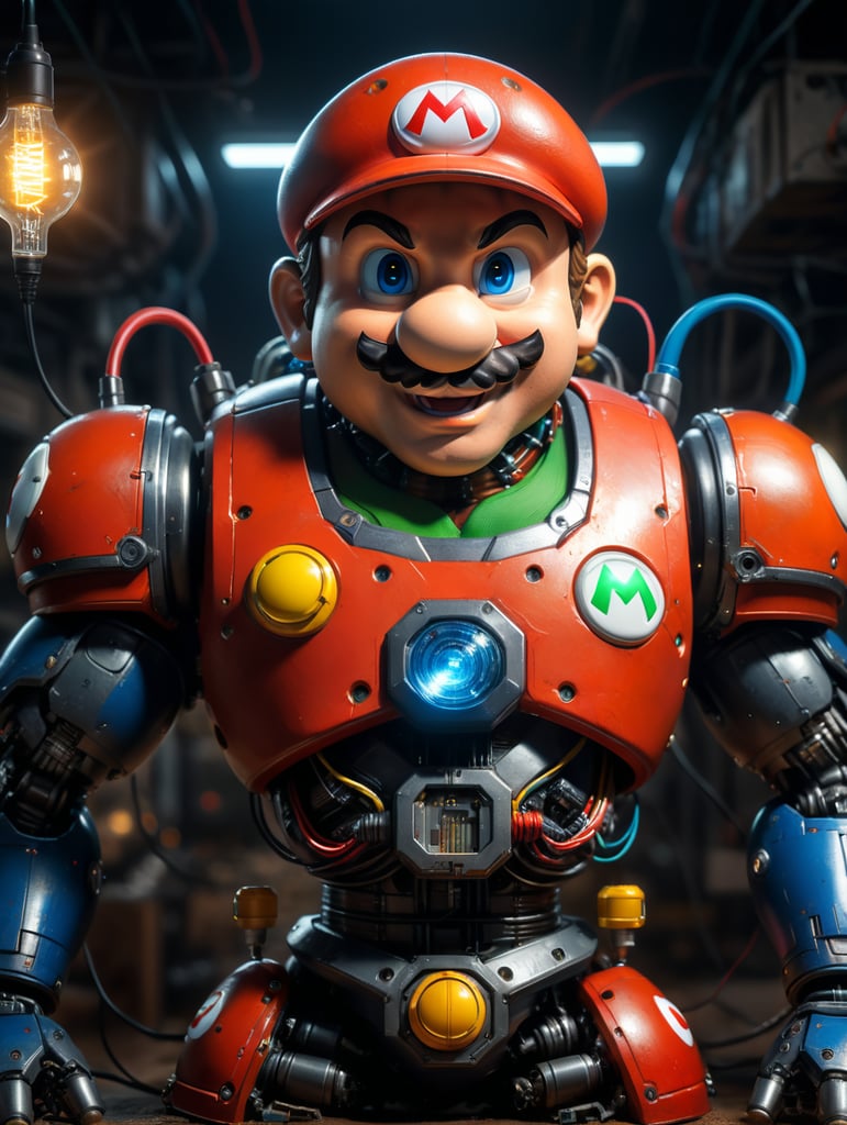 Premium Free ai Images | super mario bros robotic made with cables and ...