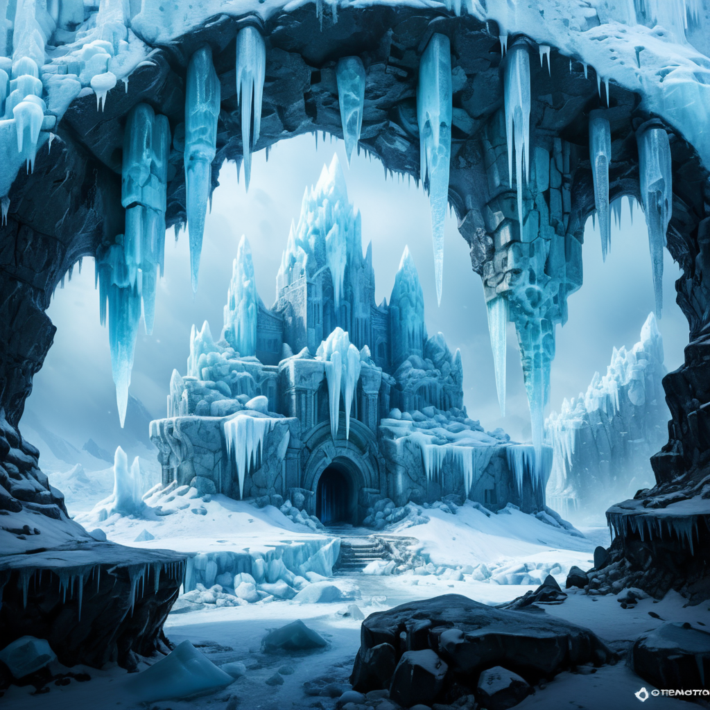 Premium Free ai Images | ice ruins with ice pillars surrounded by ice walls