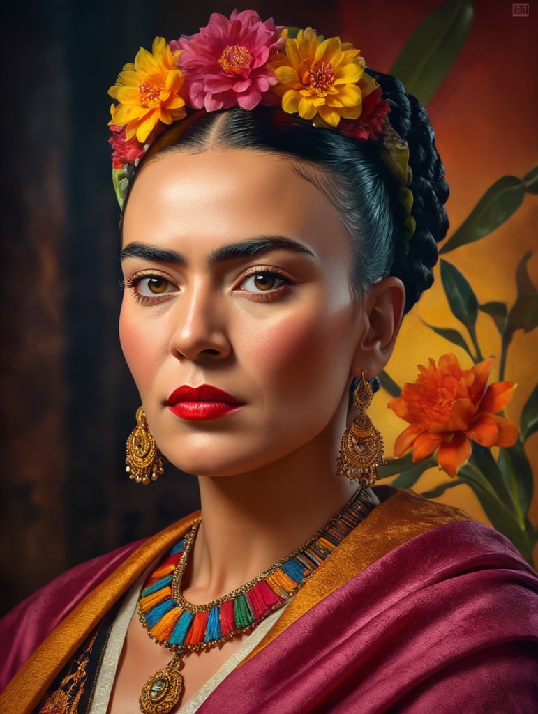 Premium Free ai Images | portrait of frida kahlo bright and saturated ...