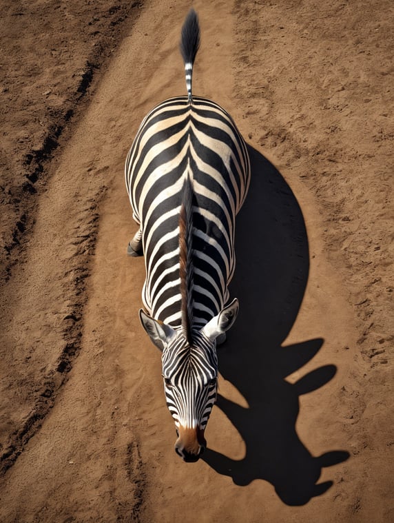 Premium Free ai Images | zebra shot from the air on brown soil showing ...