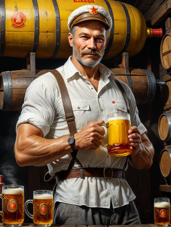 Premium Free ai Images | poster soviet man in white shirt and cap holds ...