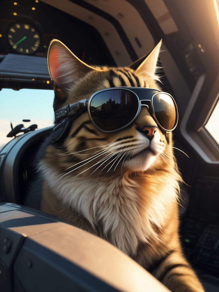 Lumenor AI Image Generation - cat fighter jet cockpit aviator sunglasses
