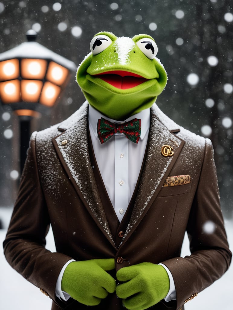 Premium Free ai Images | kermit the frog wearing brown gucci suit gucci ...