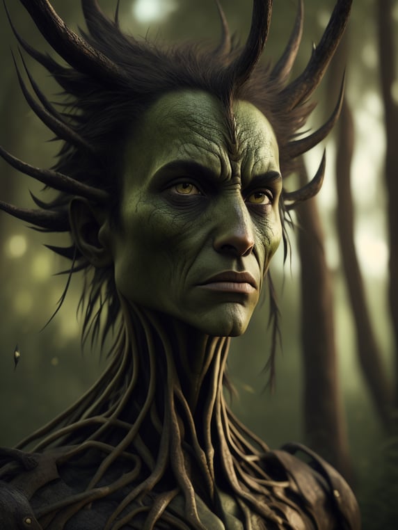 Premium Free ai Images | green skinned tall thin humanoid tree with ...