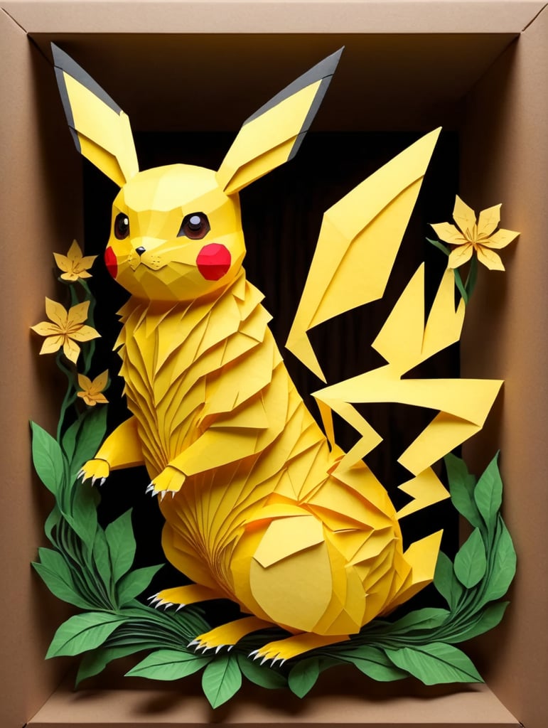 Premium Free ai Images | papercut pikachu realistic