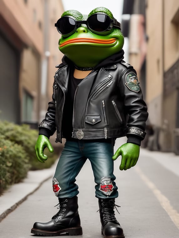 Premium Free ai Images | pepe the frog metalhead with leather jacket ...