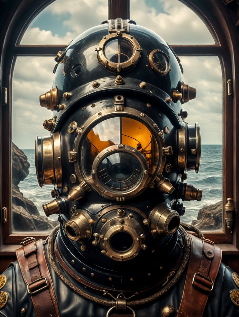 Premium Free ai Images | old diver helmet with the big glass window ...