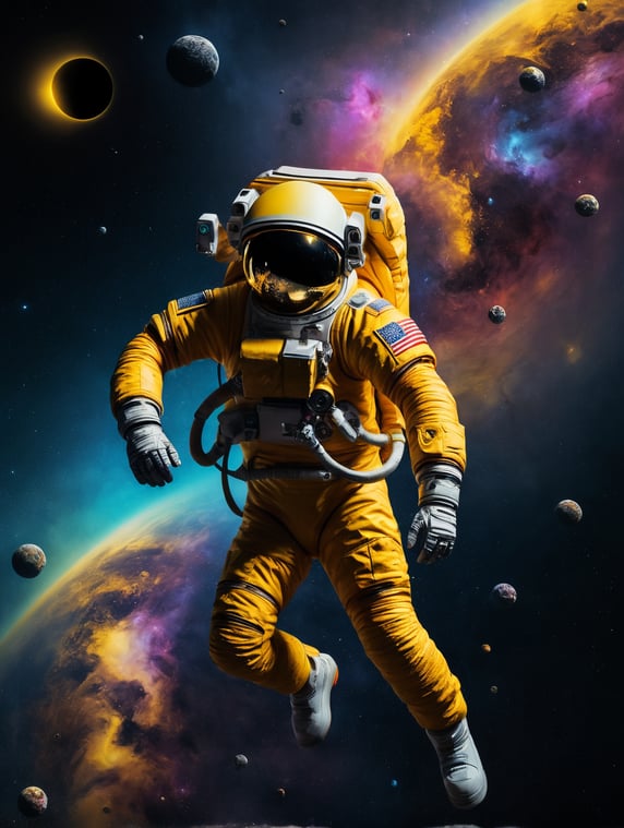 Premium Free ai Images | floating astronaut wearing yellow space suit ...