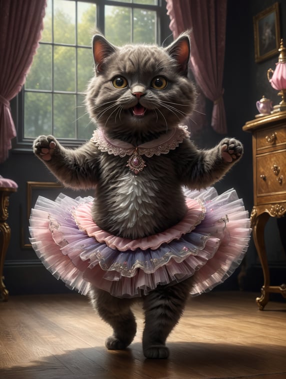 Premium Free ai Images | giant cute british kitty in tutu dancing ballet