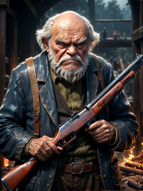 Premium Free ai Images | make the old grumpy man with shotgun in anime ...