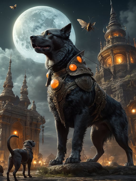 Premium Free ai Images | giant dog on fantasy world with moons and ...