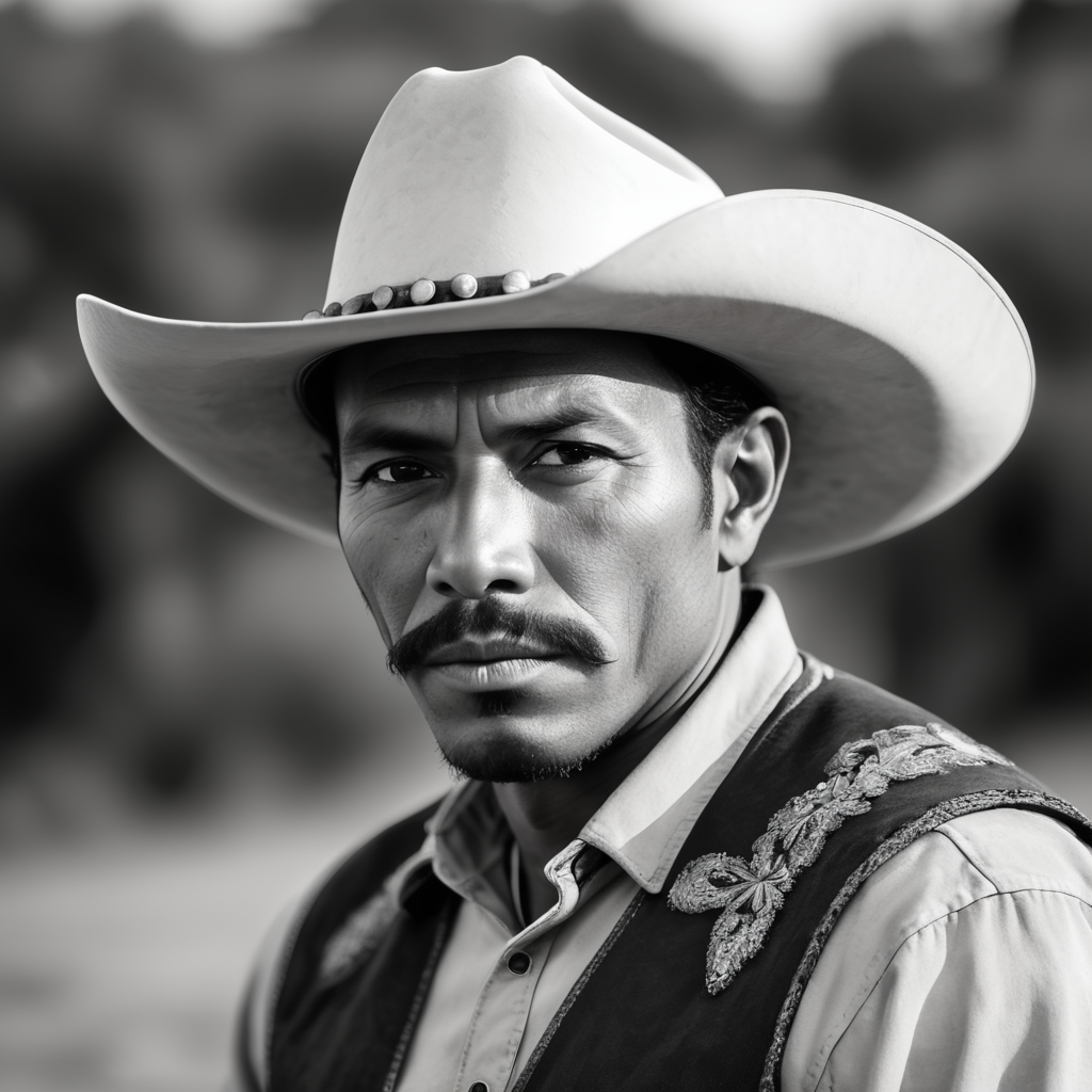 Premium Free ai Images | black and white mexican cowboy portrait