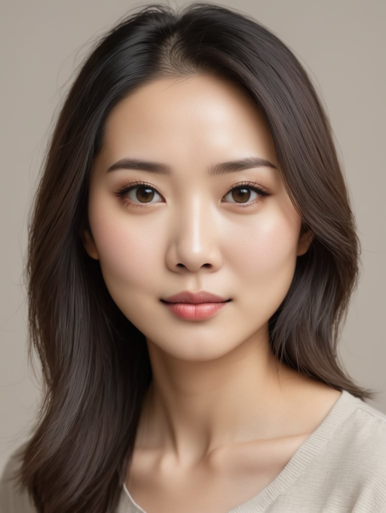 Premium Free ai Images | asian woman with small eyes medium length hair ...